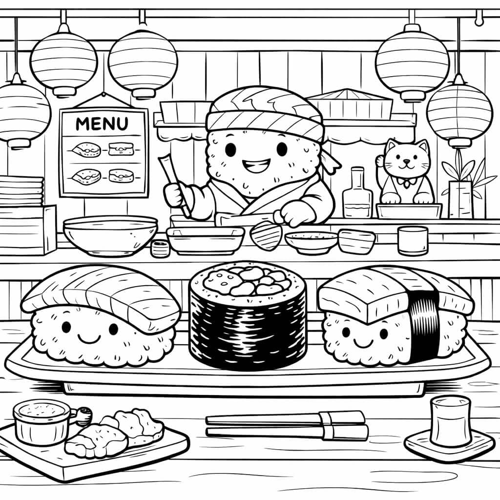 16 Desenhos de Sushi para colorir e imprimir